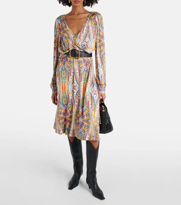 Etro Printed Gathered Midi Dress