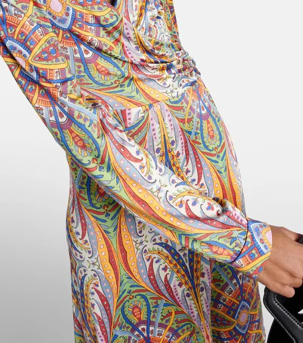 Etro Printed Gathered Midi Dress