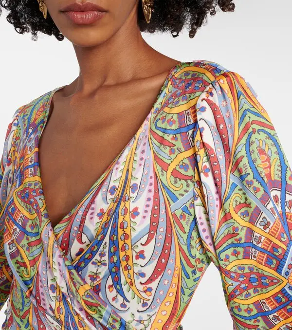 Etro Printed Gathered Midi Dress