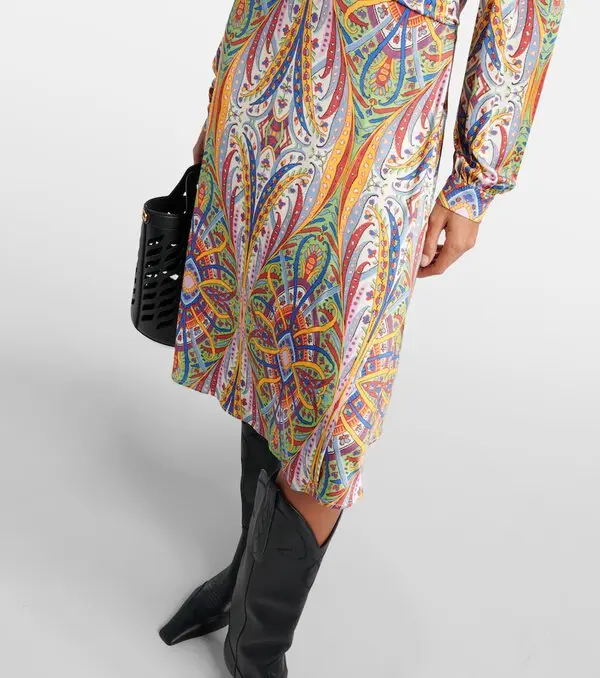Etro Printed Gathered Midi Dress