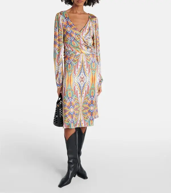 Etro Printed Gathered Midi Dress