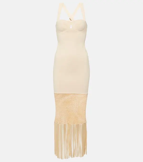 Galvan Diana Fringed Midi Dress - White