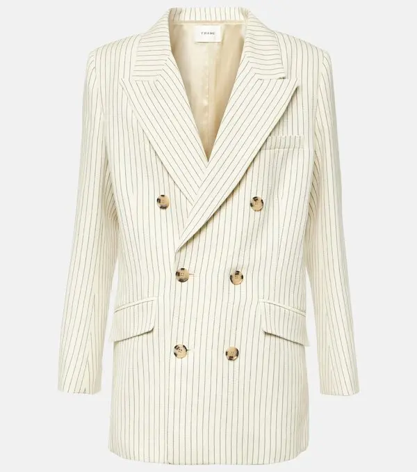 FRAME Striped Cotton And Linen Blazer