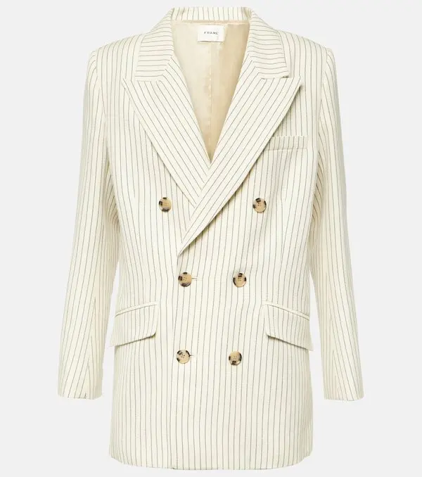 FRAME Striped Cotton And Linen Blazer