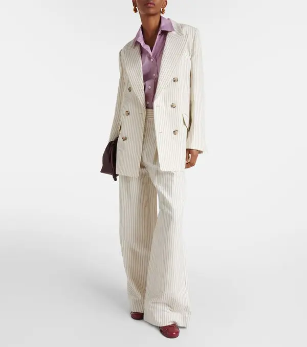 FRAME Striped Cotton And Linen Blazer
