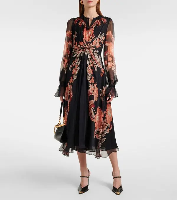 Etro Floral Printed Silk Midi Dress
