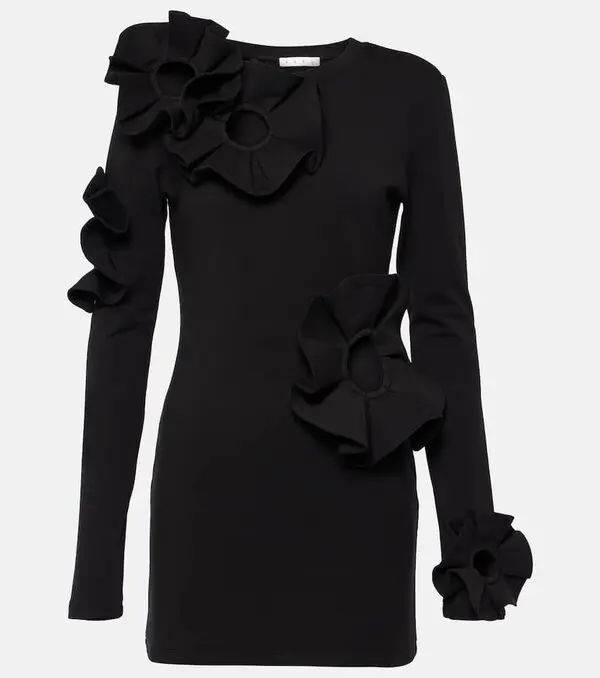 AREA Floral-appliqué Cotton-blend Mini Dress