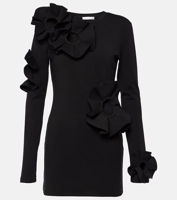 AREA Floral-appliqué Cotton-blend Mini Dress - Black