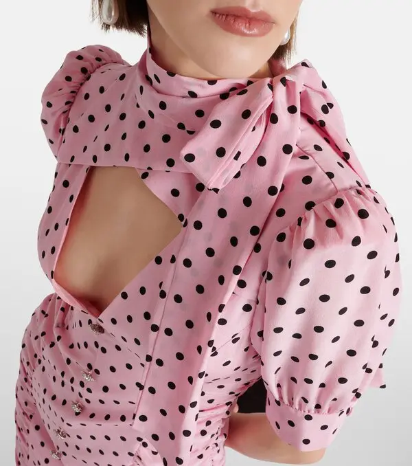 Alessandra Rich Polka-Dot Tie-Neck Silk Midi Dress In Pink - 40% Off |  Editorialist