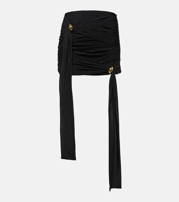 Blumarine Embellished Draped Jersey Miniskirt - Black