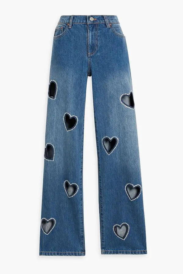 Alice + Olivia Karrie Cutout Crystal-embellished Wide-leg Jeans - Mid Denim