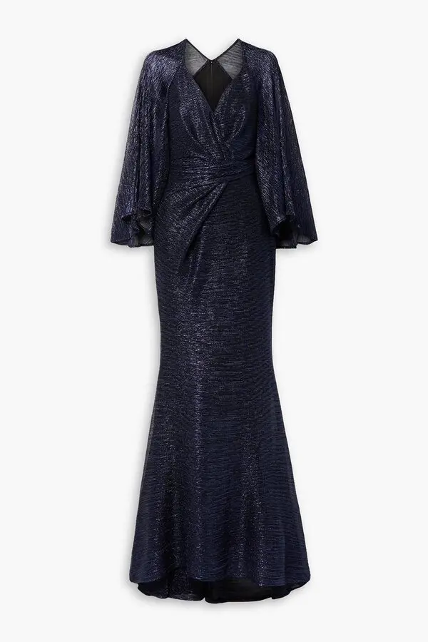 Talbot Runhof Wrap-effect Metallic Voile Gown