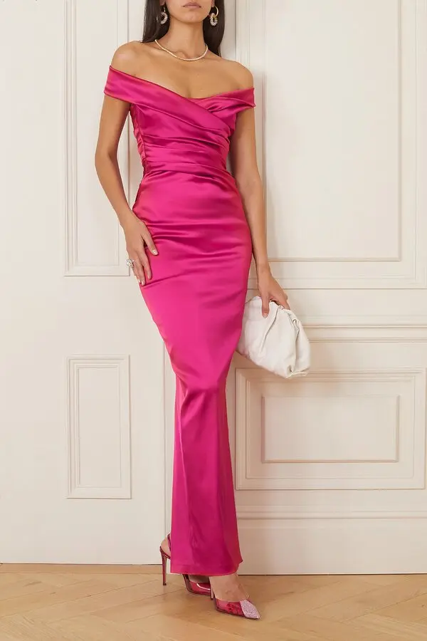 Talbot Runhof Ruched Satin Gown