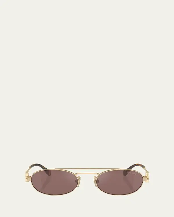 Miu Miu Logo Metal Aviator Sunglasses - Silver Mirror