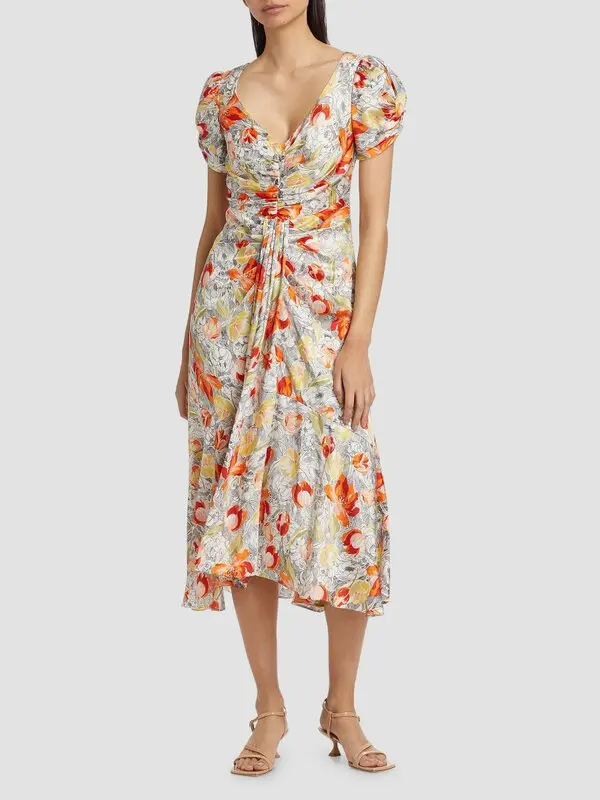 Cinq À Sept Linework Floral Walker Dress - Ivory Multi