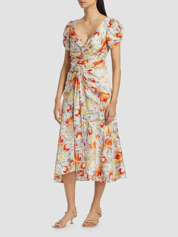 Cinq À Sept Linework Floral Walker Dress - Ivory Multi