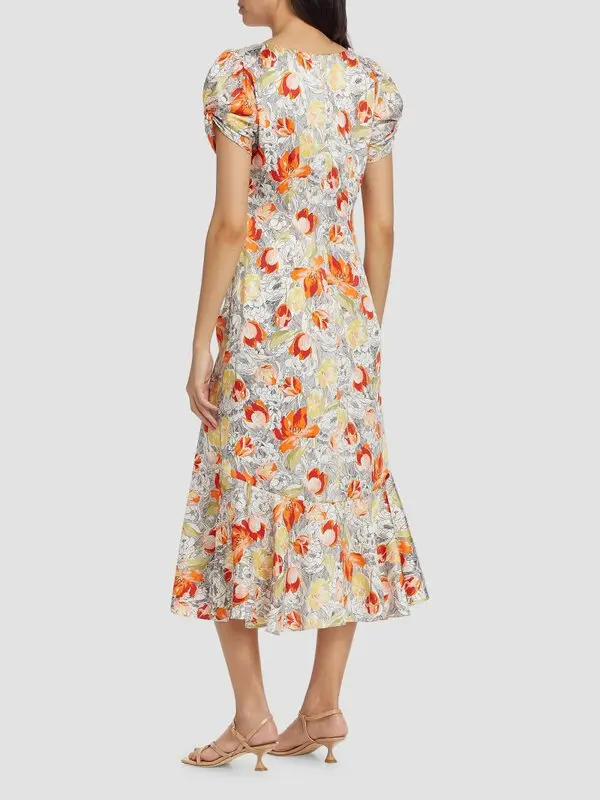 Cinq À Sept Linework Floral Walker Dress - Ivory Multi