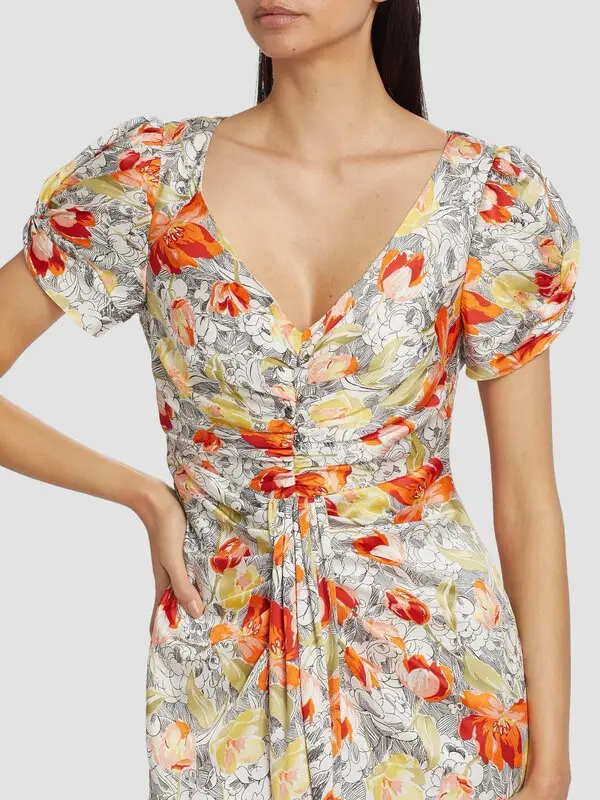Cinq À Sept Linework Floral Walker Dress - Ivory Multi