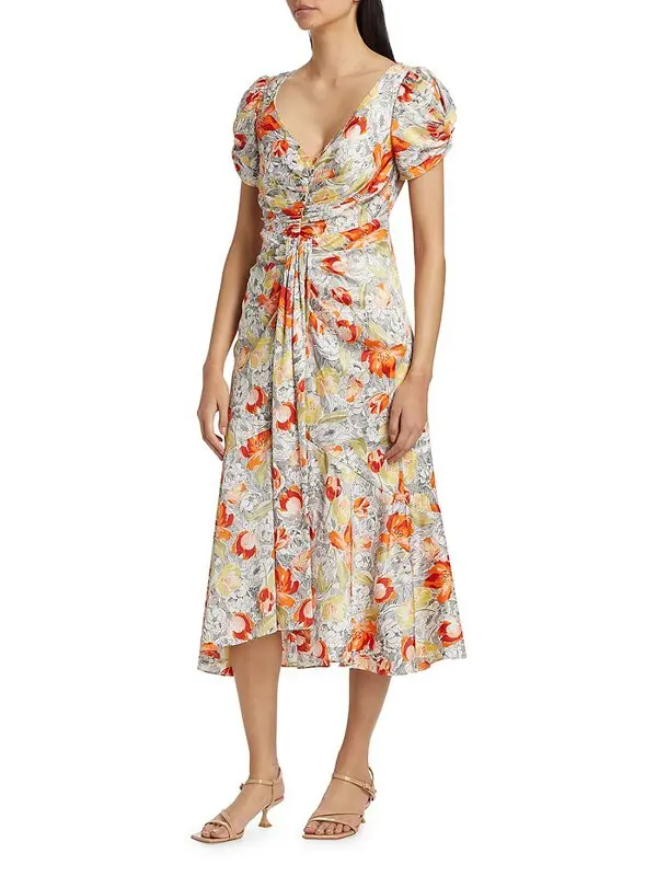Cinq À Sept Linework Floral Walker Dress - Ivory Multi