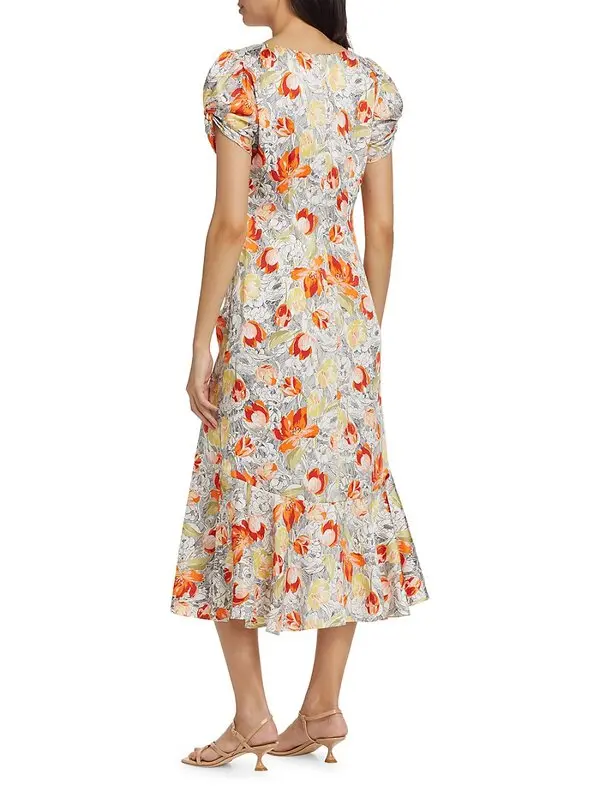 Cinq À Sept Linework Floral Walker Dress - Ivory Multi