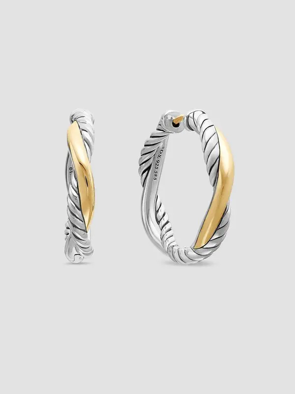 David Yurman Petite Infinity Hoop Earrings In Sterling With 14k Yellow Gold, 17.3mm - Silver