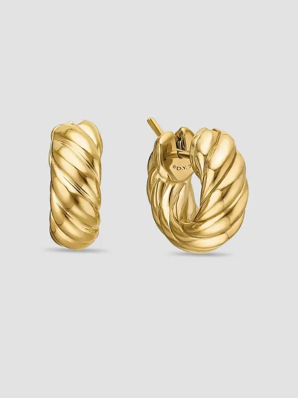 David Yurman Sculpted Cable Hoop Earrings In 18k Yellow 14.4mm - Gold
