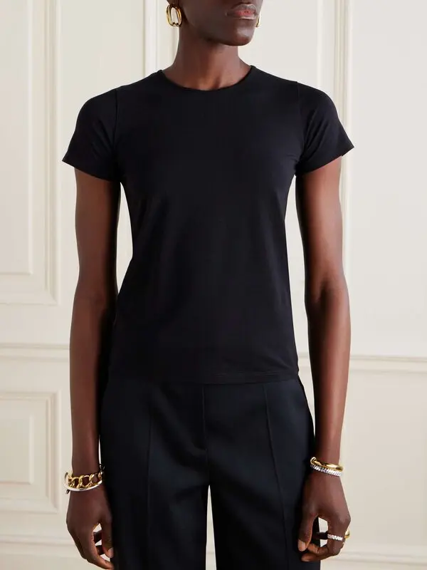 Another Tomorrow Stretch Organic Cotton And Lyocell-blend Jersey T-shirt - Black