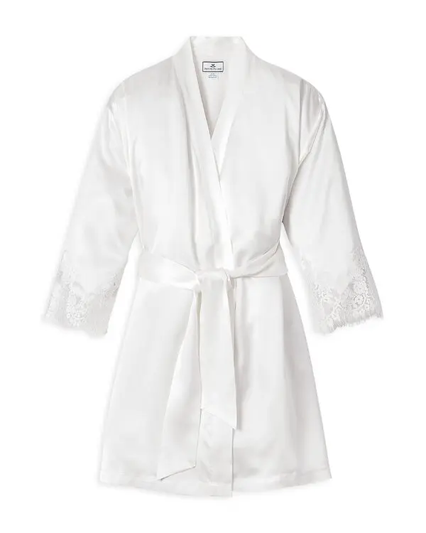 PETITE PLUME Silk Lace Robe - White