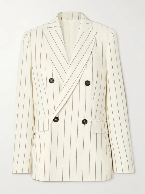 Brunello Cucinelli Panama Pinstriped Grain De Poudre Wool Blazer - White