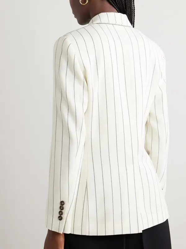 Brunello Cucinelli Panama Pinstriped Grain De Poudre Wool Blazer - White