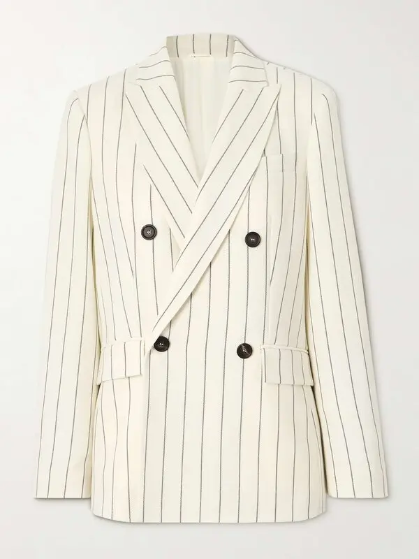Brunello Cucinelli Panama Pinstriped Grain De Poudre Wool Blazer - White