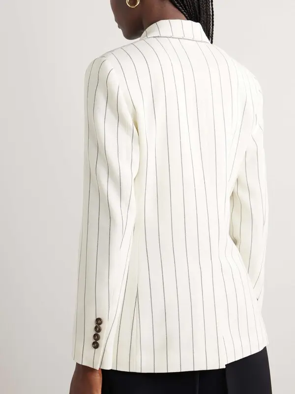 Brunello Cucinelli Panama Pinstriped Grain De Poudre Wool Blazer - White