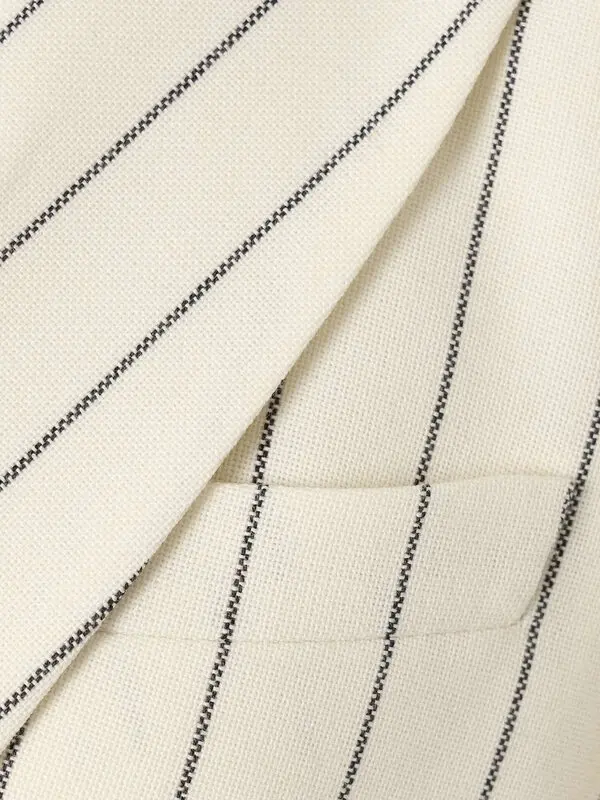 Brunello Cucinelli Panama Pinstriped Grain De Poudre Wool Blazer - White