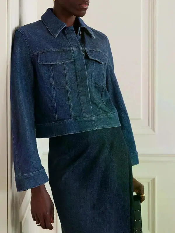 Another Tomorrow Cropped Denim Trucker Jacket - Blue
