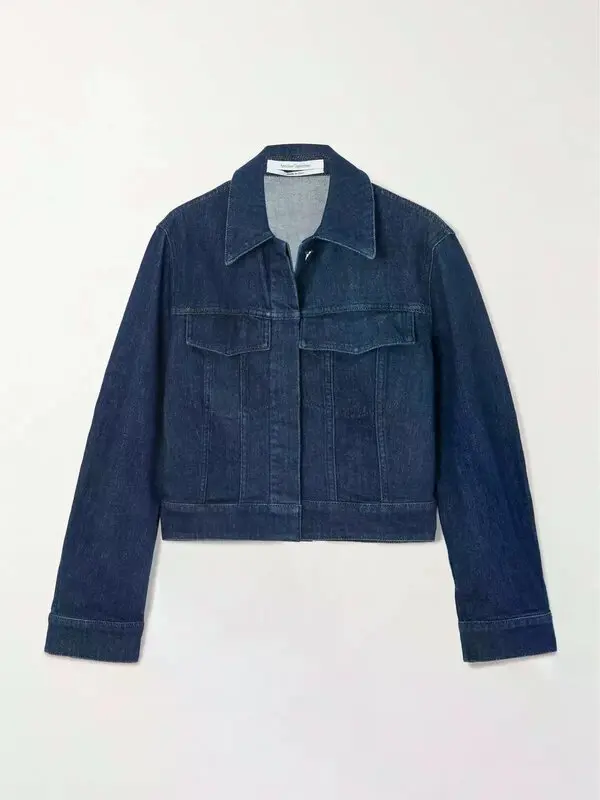 Another Tomorrow Cropped Denim Trucker Jacket