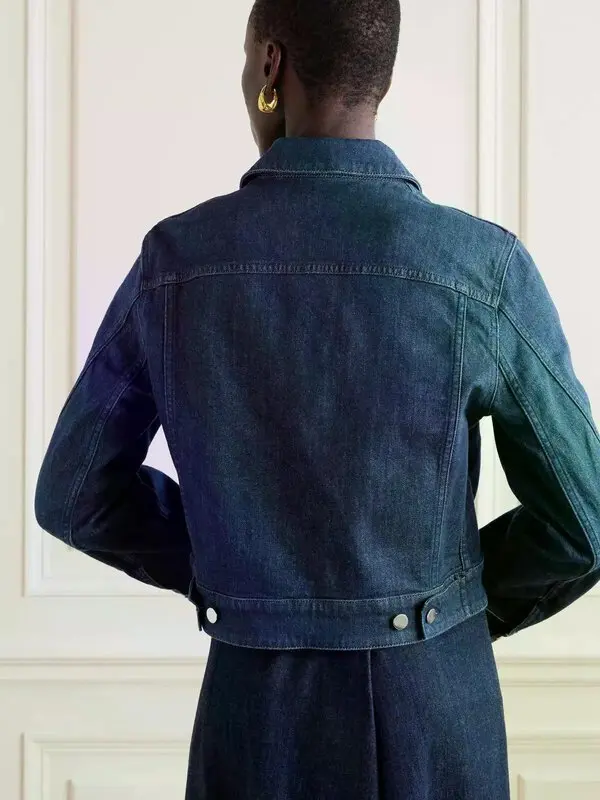 Another Tomorrow Cropped Denim Trucker Jacket