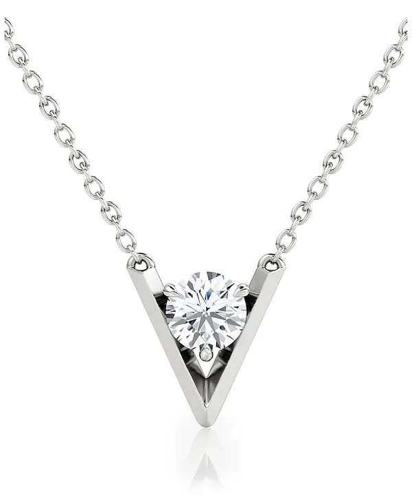 VRAI V Solitaire Necklace With Round Brilliant Lab Grown Diamond - K White Gold