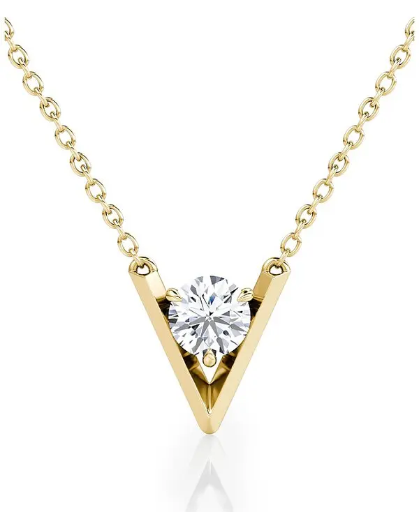 VRAI V Solitaire Necklace With Round Brilliant Lab Grown Diamond - K Yellow Gold