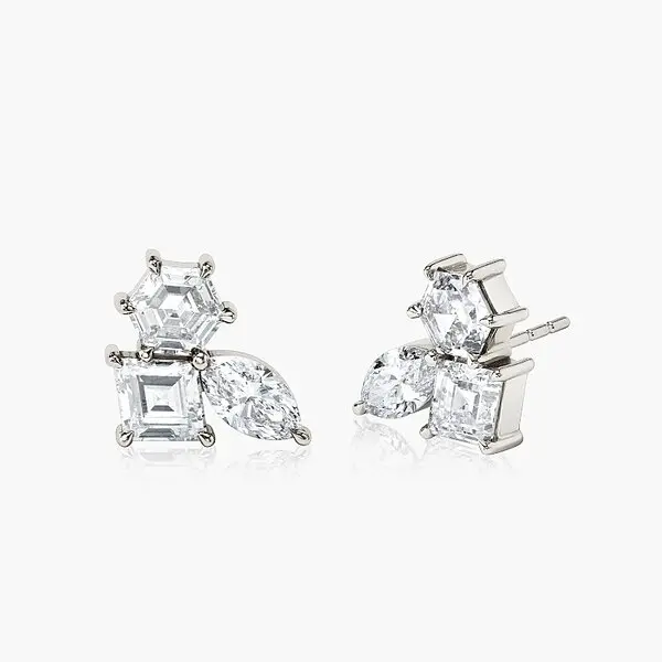 VRAI 6 Diamond Ear Climber Earrings - White - Left