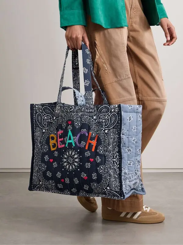 Call It By Your Name Maxi Cabas Embroidered Tote - Navy | Editorialist