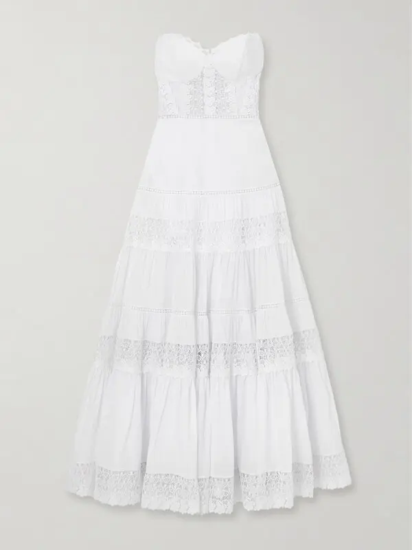 Charo Ruiz Ibiza Monnet Guipure Lace-trimmed Maxi Dress - White