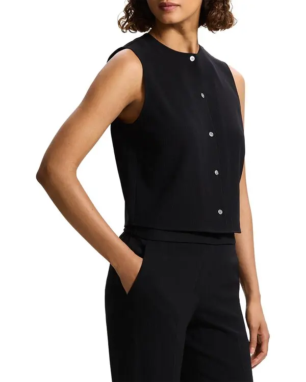 Theory Sleeveless Shell With Button Detailing - Black