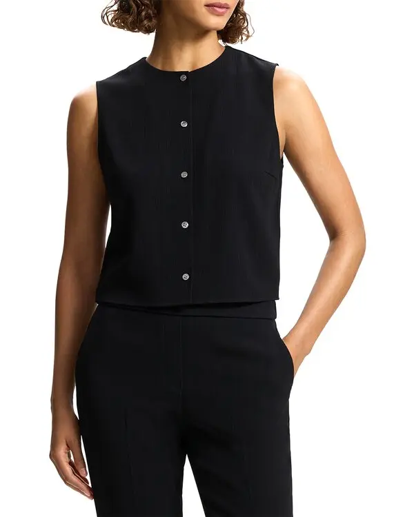 Theory Sleeveless Shell With Button Detailing - Black