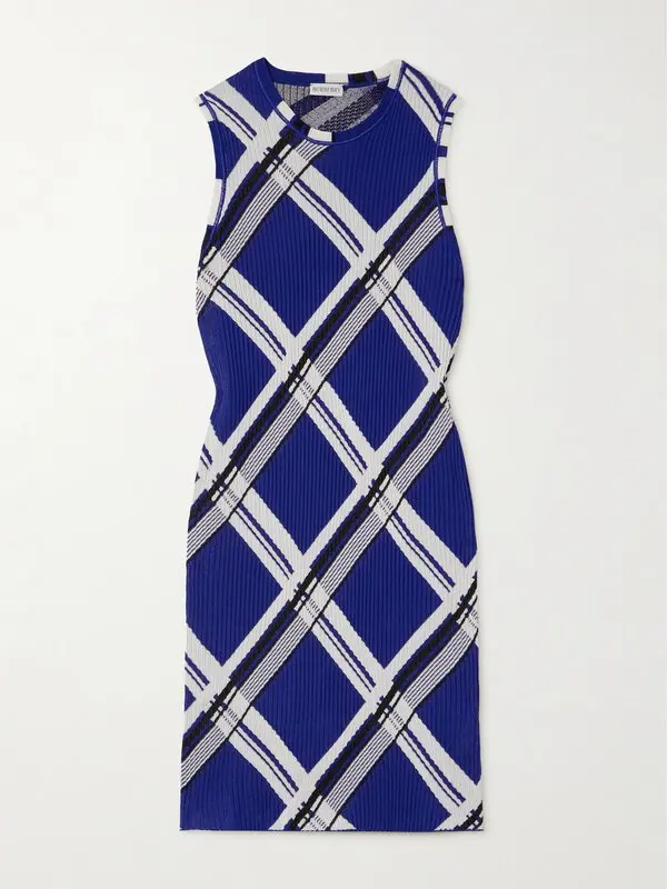 Burberry Printed Ribbed Mini Dress In Blue - 30% Off | Editorialist