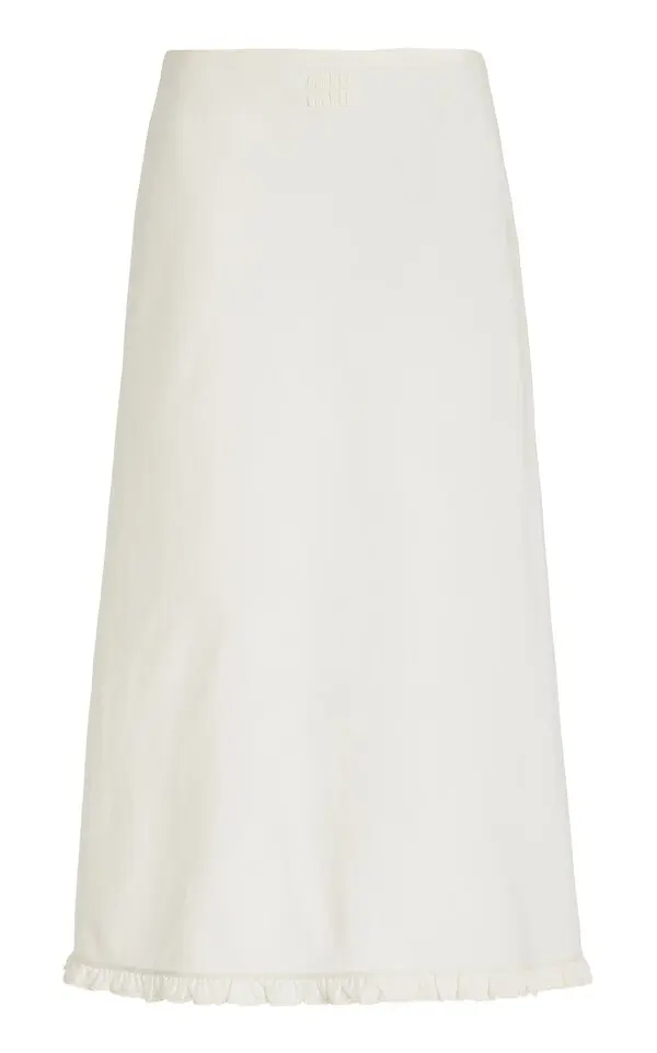 Miu Miu Ruffle-trimmed Cotton-linen Maxi Skirt - White