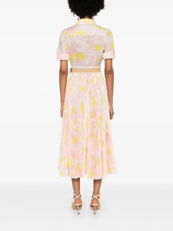 zimmermann pink floral belted midi dress ZIMMERMANN Lexi Belted Floral Linen Midi Dress
