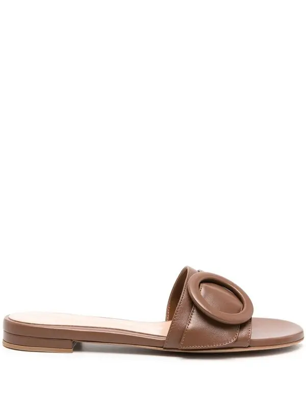 Gianvito Rossi Venezia Flat Leather Sandals In Brown 50% Off