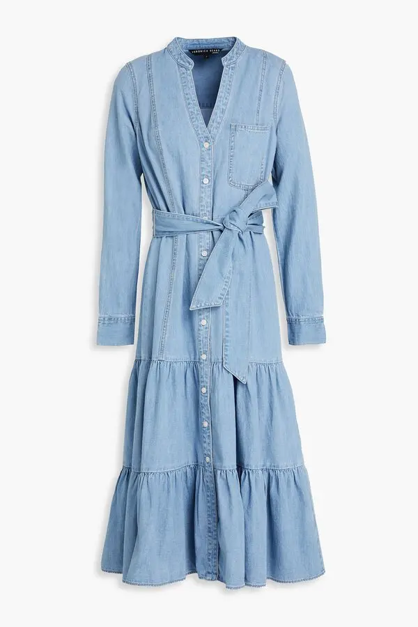 Buy Veronica Beard Kova Belted Denim Midi Dress - Light Denim At 70% Off |  Editorialist