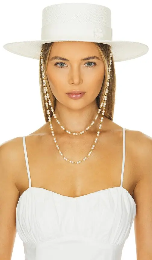 Ruslan Baginskiy Double Chain Strap Boater Hat - White