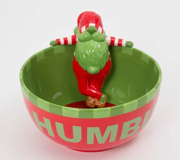 GERSON INTERNATIONAL 10 Inch Dolomite Bah Humbug Holiday Gnome Bowl Y Gerson Int - One-color